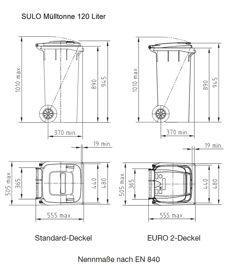 Original graue SULO Mülltonne mit farbigem Deckel Größe 60 80 120 und ...