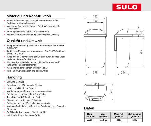 Sulo wastepaper basket waste garbage can gray according to DIN 30713