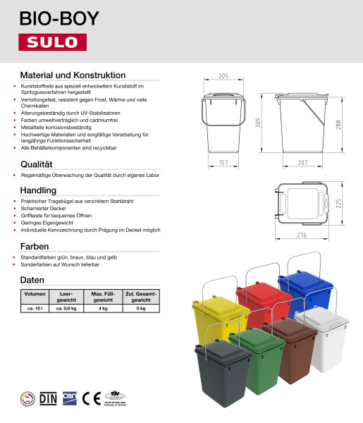 SULO BioBoy 10 Liter blau Vorsortierer Abfallbehälter Küchenmülleimer