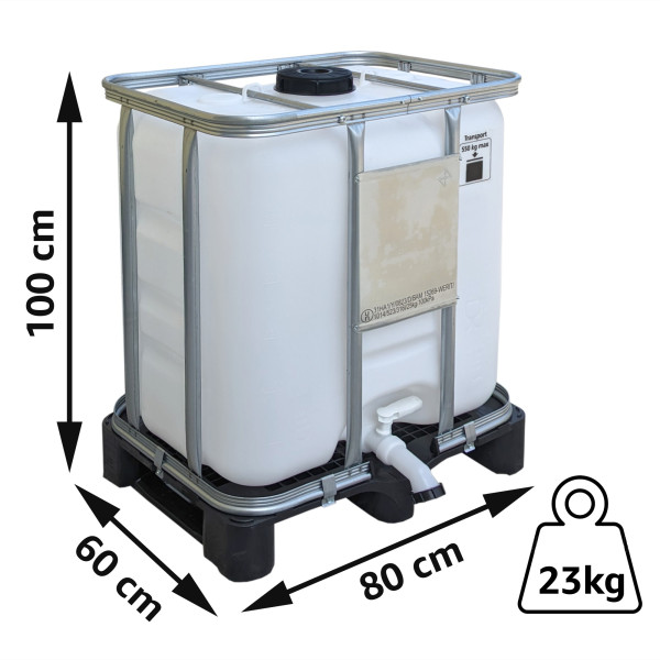 1000 liter IBC tank water container FLUSHED rain barrel rainwater