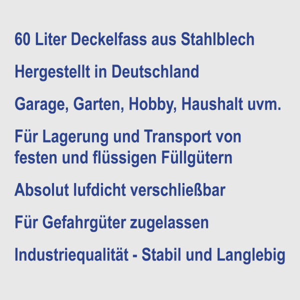 Steel barrel 60 liters hobbock lidded metal tin container | 2 side drop ...