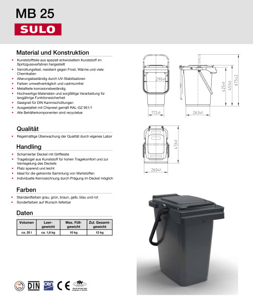 SULO® MB 25 Blau Vorsortiergefäß Mülleimer | Günstig Online Kaufen